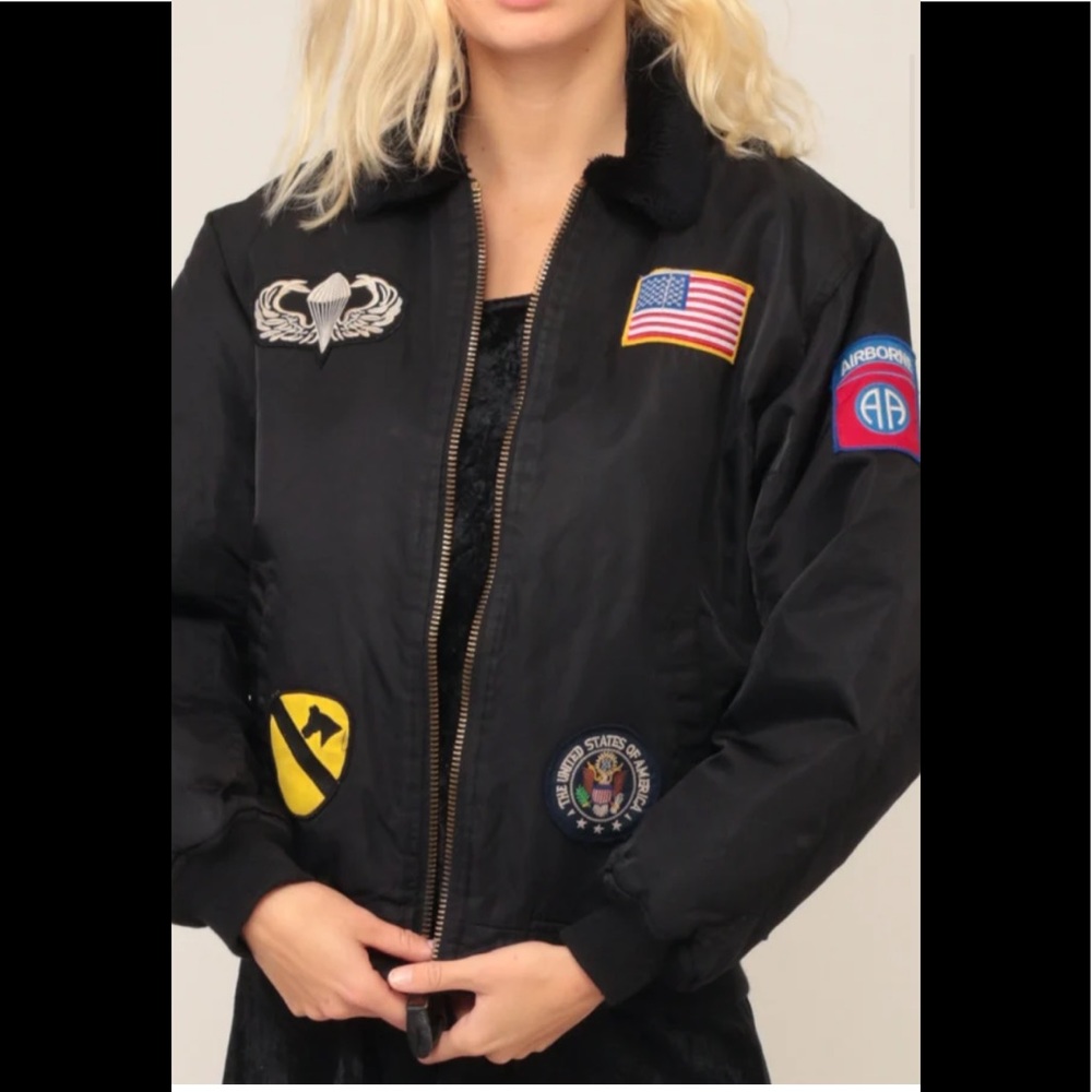 Vintage Airborne Black Flight Patches Jacket Size Xl … - Gem